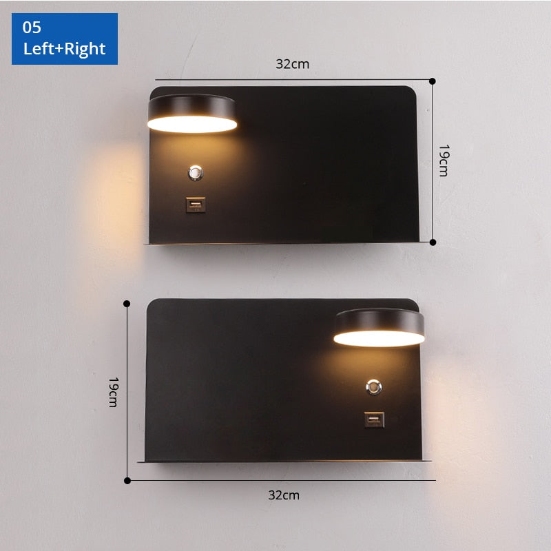 LED Wall Lights With Switch And USB Interface